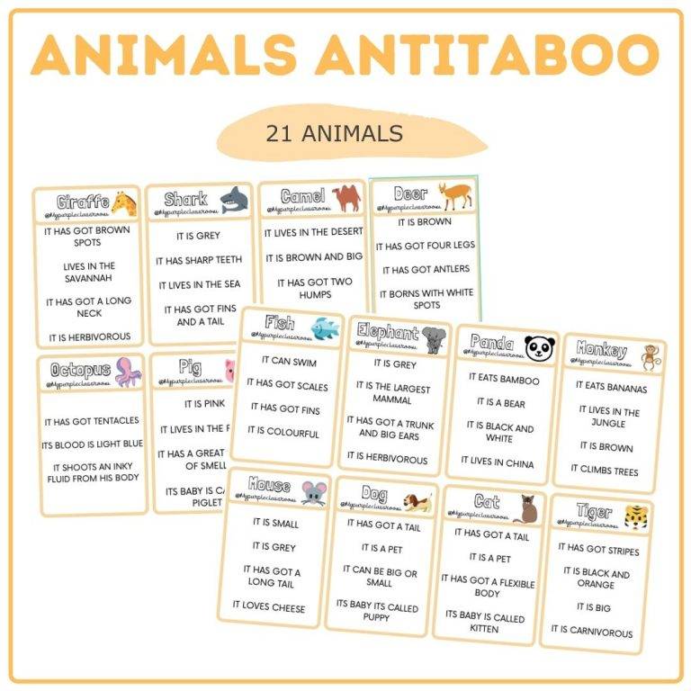 Animals Antitaboo - MyPurpleClassroom